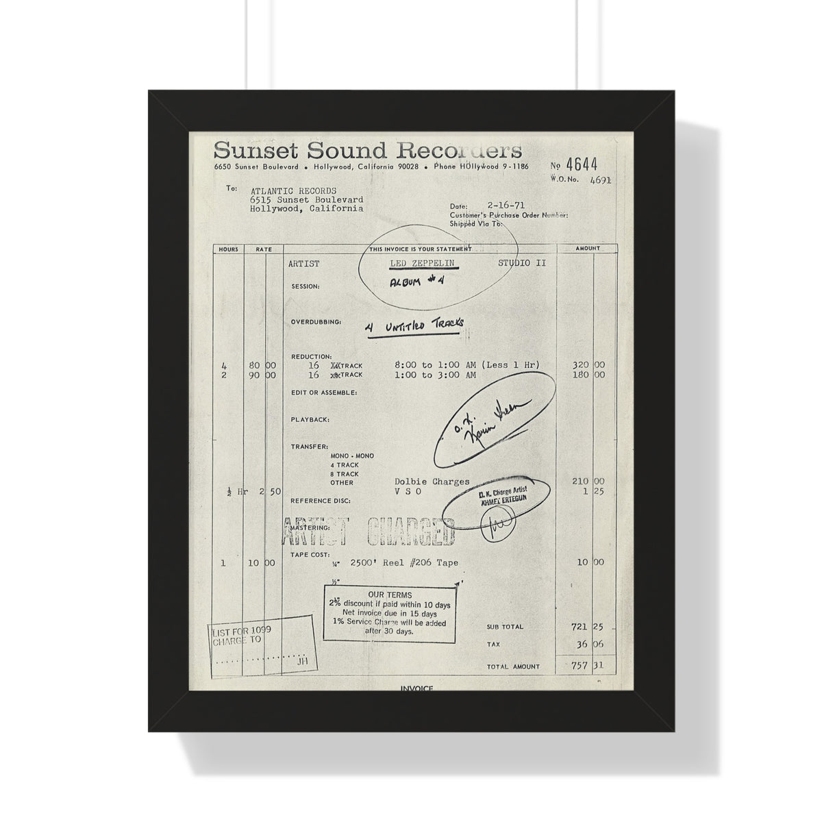 Led Zeppelin Work Order Sunset Sound – Sunset Sound Merchandise